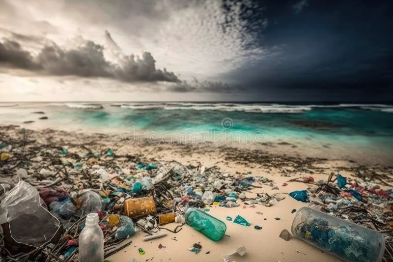 Beach Covered in Trash, with Plastic Bottles and Other Harmful Waste ...