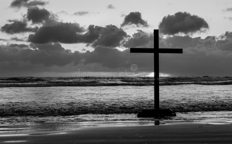 Beach Cross stock image. Image of sunset, holy, waves - 56822857