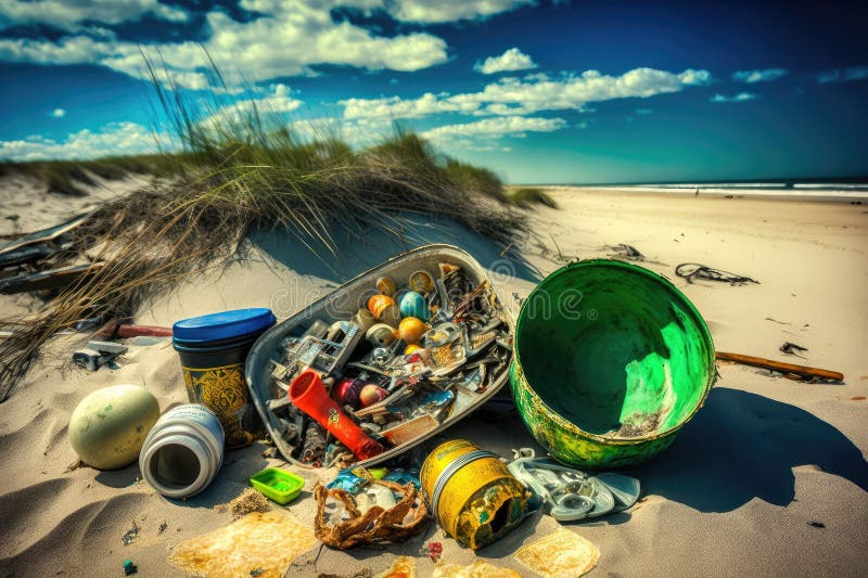 Beach with Dangerous Trash, Including Broken Glass and Sharp Metal ...
