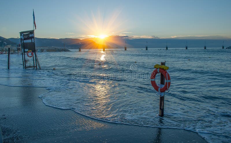 Beach at dawn stock image. Image of wave, dawn, orange - 142719765