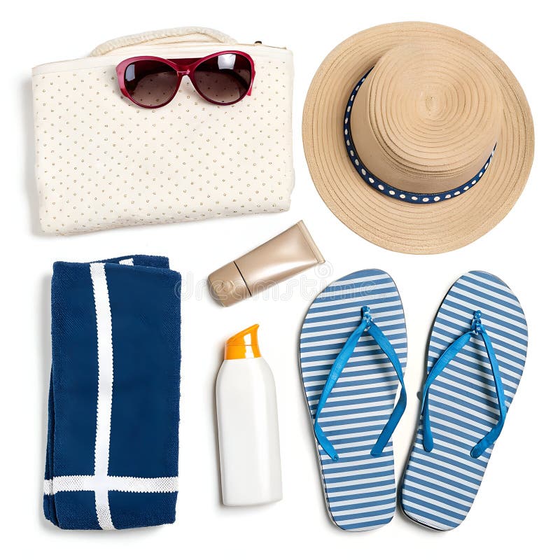 Beach Day Items Set Isolated on White Background Stock Illustration ...