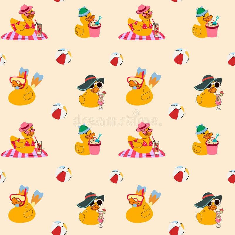 Beach Day Rubber Ducks. Cute Seamless Summer Pattern Stock Vector ...