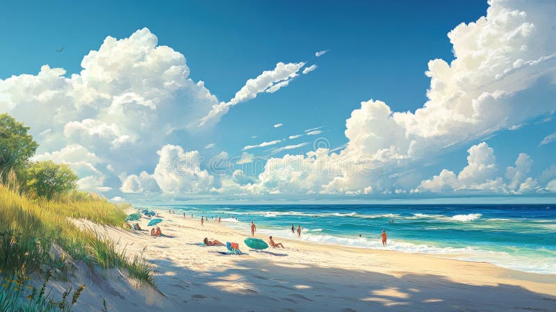 Beach Daytime Scene stock illustration. Illustration of outdoor - 385674384