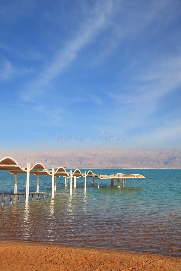 The Dead Sea, Beach Umbrellas and Deckchairs Stock Image - Image of ...