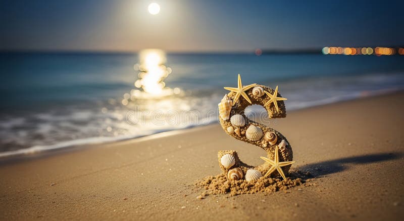 Beach Decor with Starfish and Seashells Forming a Dollar Sign at Sunset ...