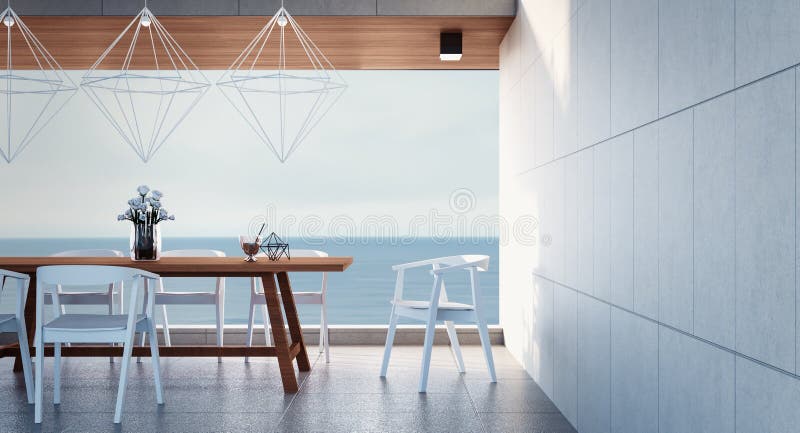 Beach Dining Room - Sea View / 3d Render Stock Image - Image of chair ...