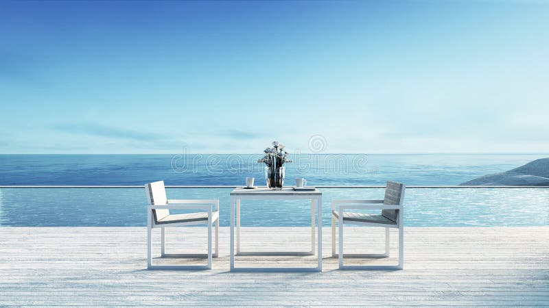 Beach Dining & Sea View / 3d Rendering Stock Photo - Image of sunrise ...
