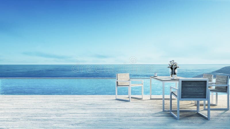 Beach Dining & Sea View / 3d Rendering Stock Photo - Image of ocean ...