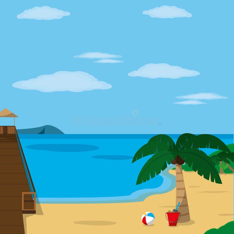 Beach with dock design stock vector. Illustration of season - 109363669