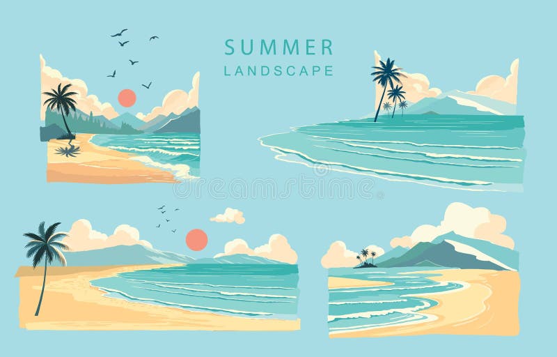 Beach Elements with Sea,sand,sky.illustration Vector for A4 Page Design ...