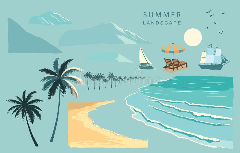 Beach Elements with Sea,sand,sky.illustration Vector for A4 Page Design ...
