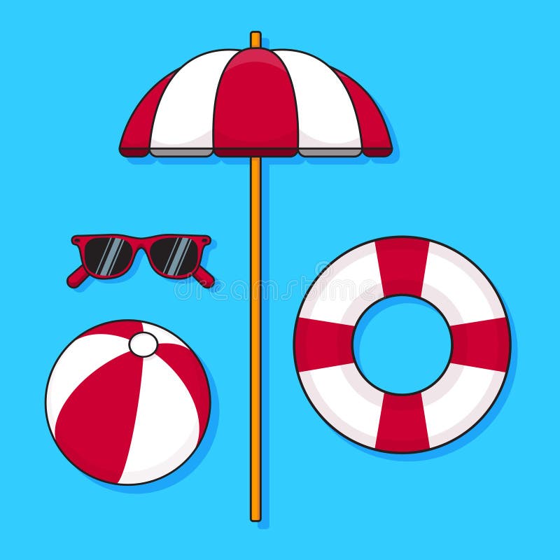 Beach Elements. Set of Illustrations in Cartoon Style Stock Vector ...