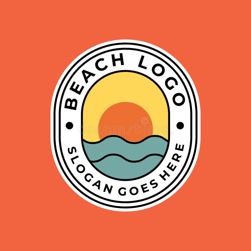Beach Emblem Logo Vector Sticker Badge Sunset Minimalist Stock Vector ...