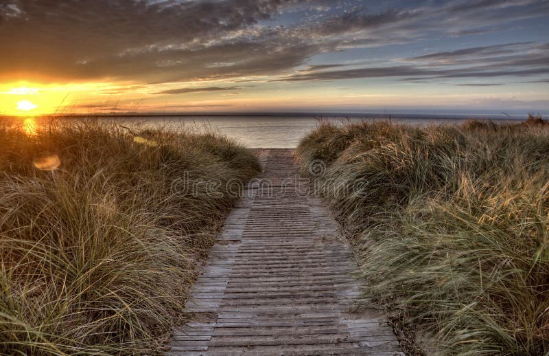 Sunset Over Formby Beach through Dunes Stock Image - Image of orange ...