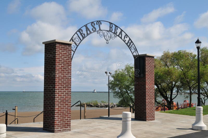 Beach Entrance with Lighthouse Stock Image - Image of iron, design ...