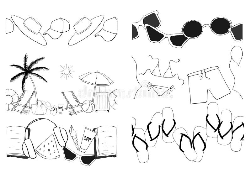 Beach Essentials Vector Horizontal Seamless Border Set. Vector Graphic ...