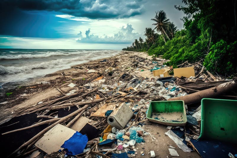 Beach Filled with Trash and Debris after Natural Disaster Stock ...