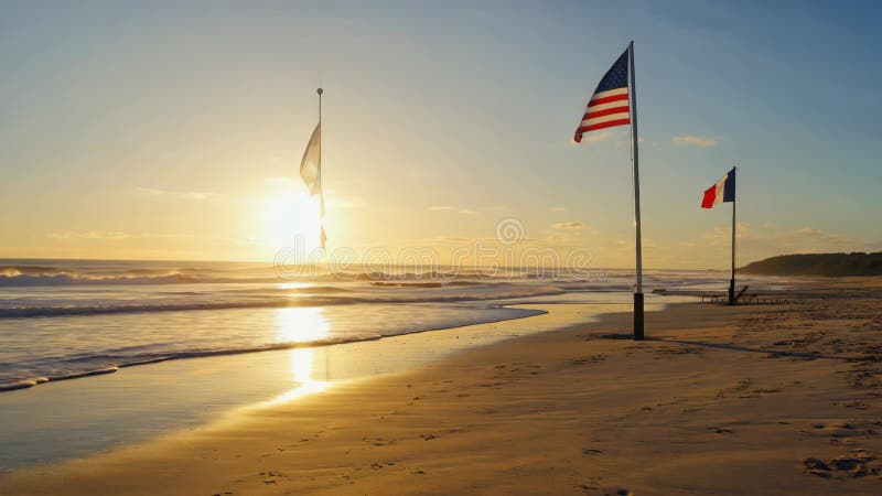A Beach with a Flagpole and a Flag on it Stock Video - Video of sand ...