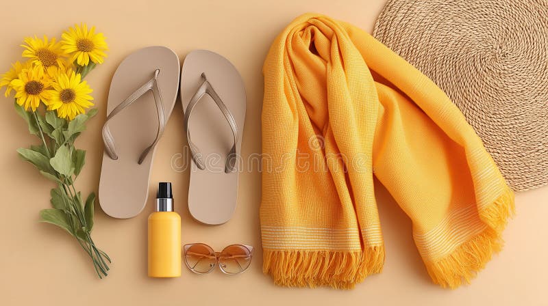 Beach Flat Lay Accessories. Top View Stock Photo - Image of tourism ...