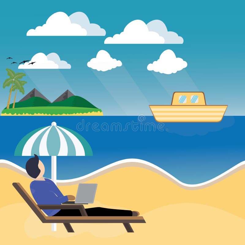 Beach Flat Vector Illustration.illustration People Using Notebooks ...