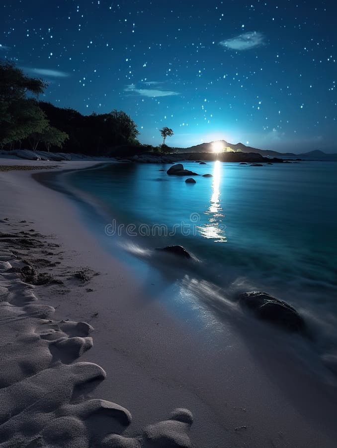 A Beach with Footprints in the Sand at Night. Generative AI Image ...
