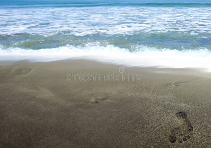 Beach with Footstep and Sea Stock Image - Image of serene, blue: 300104373