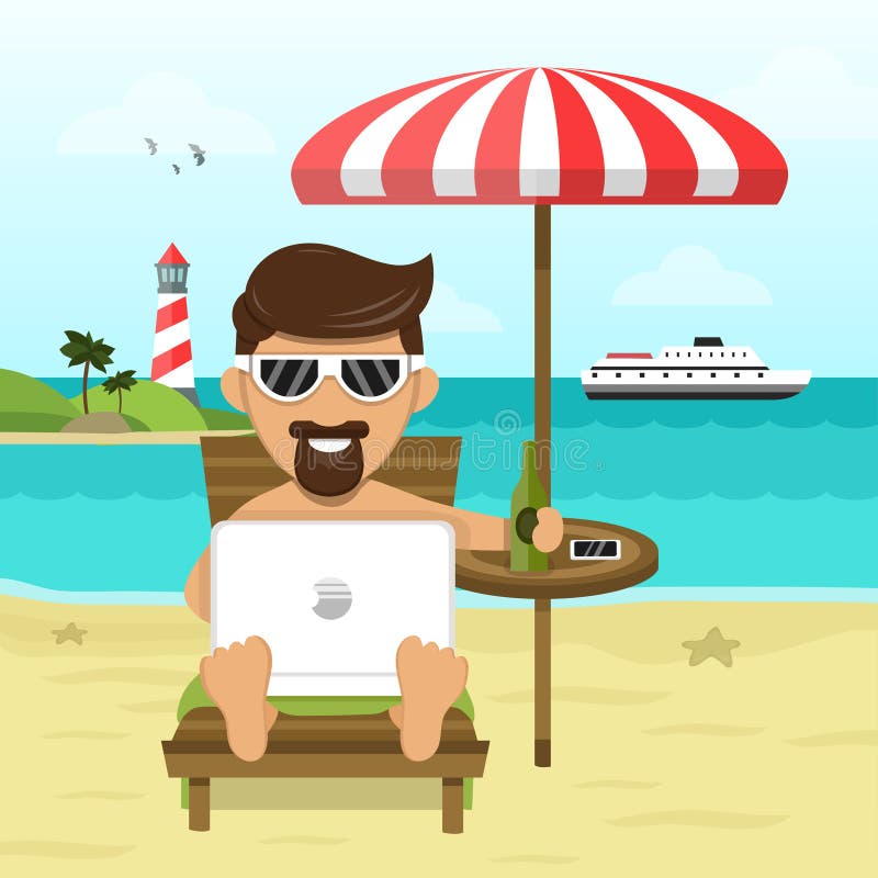 On the Beach Freelance Work & Rest Flat Stock Vector - Illustration of ...
