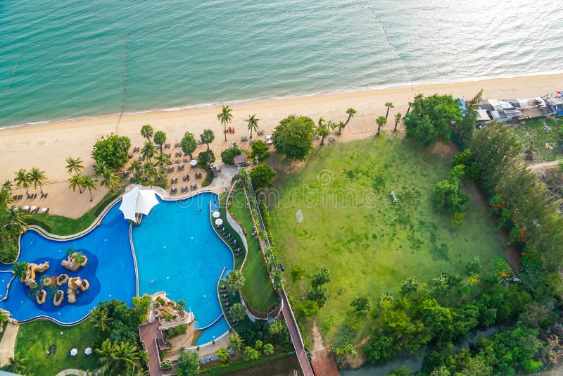 Beach Front View, Pool, Park from Top View Stock Image - Image of palm ...
