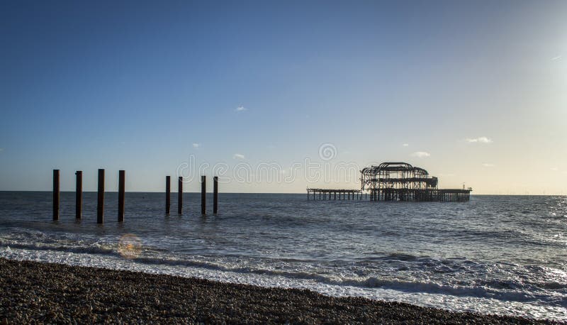The Beach Front View of Brighton Old Pier in a Sunny Day Stock Photo ...