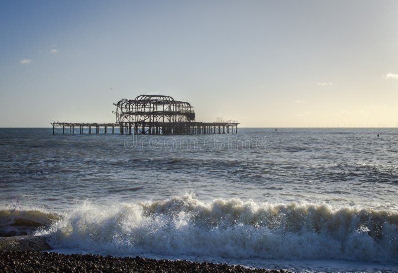 The Beach Front View of Brighton Old Pier in a Sunny Day Stock Image ...