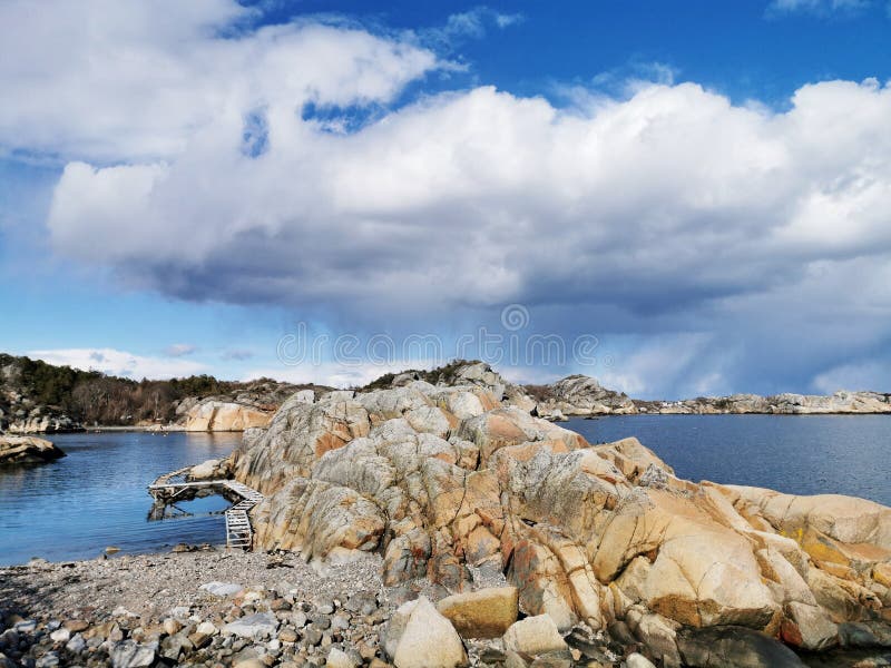 Beach Full of Big Sharp Rocks in the Ranvika Cove in Norway with ...