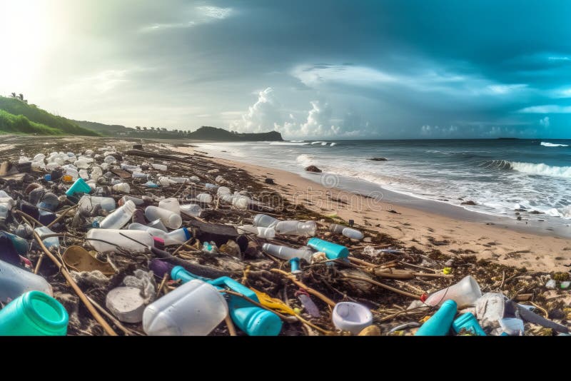 Beach Full of Garbage and Plastic Waste As Wide Banner for ...