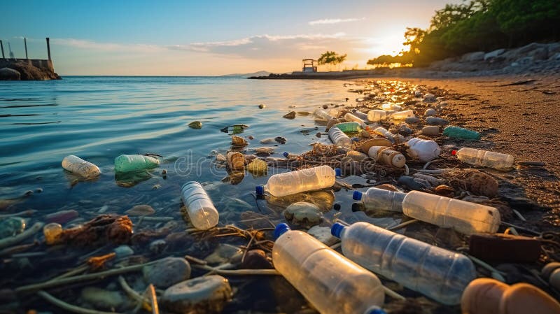 Beach Full of Garbage and Plastic Waste As Wide Stock Illustration ...
