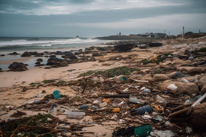 A Beach Full of Garbage and Plastic Waste, Generative AI Stock ...
