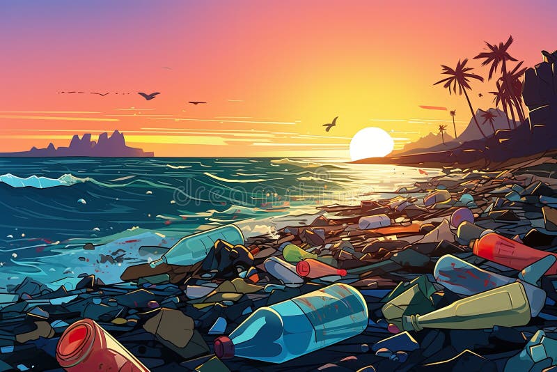 Beach Full of Plastic Garbage Environmental Pollution Stock ...