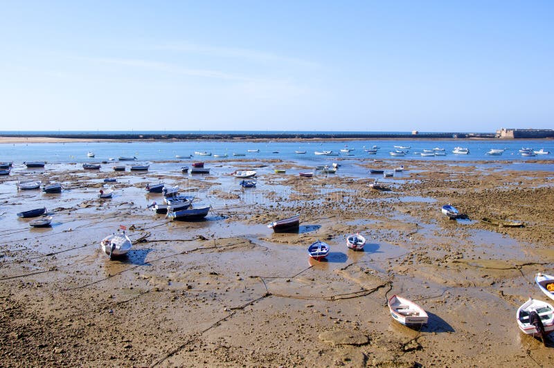 Beach Full of Small Boats, Low Water Stock Image - Image of port ...