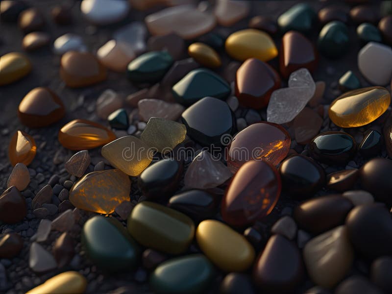 Beach Gemstones. Pile of Precious Stones Stock Illustration - Illustration of discovery, hunt ...