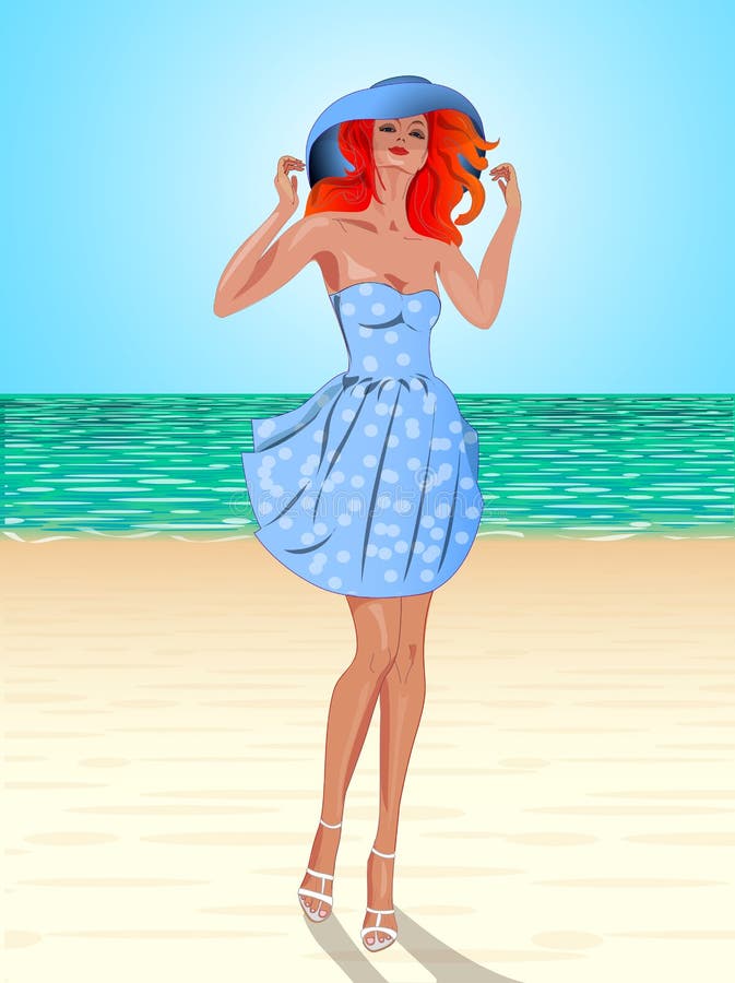 Girl in Sundress Walking on the Street Stock Vector - Illustration of ...