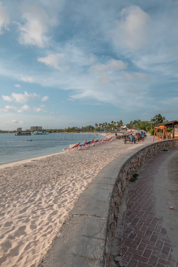 Beach Goers at Sunset Surfside Beach Aruba Editorial Stock Photo ...