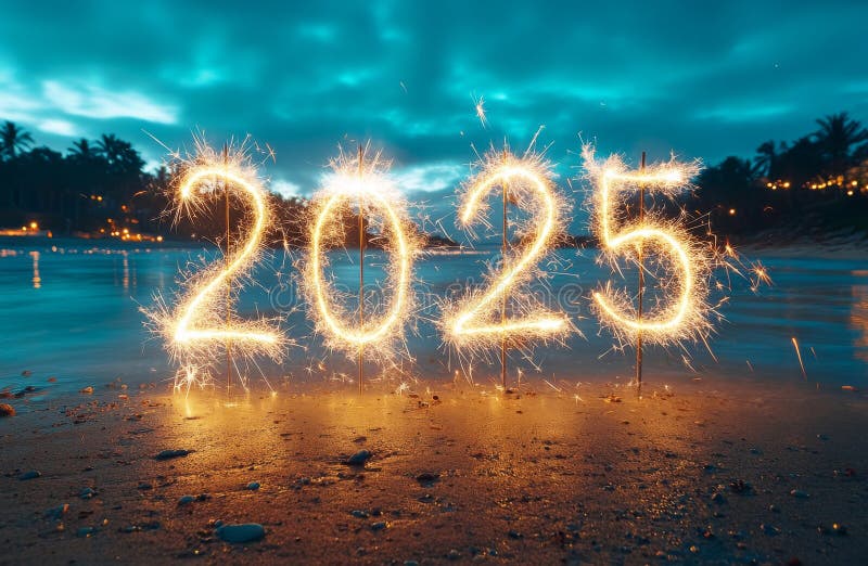 A Beach with a Group of Fireworks Forming the Number Two Thousand ...