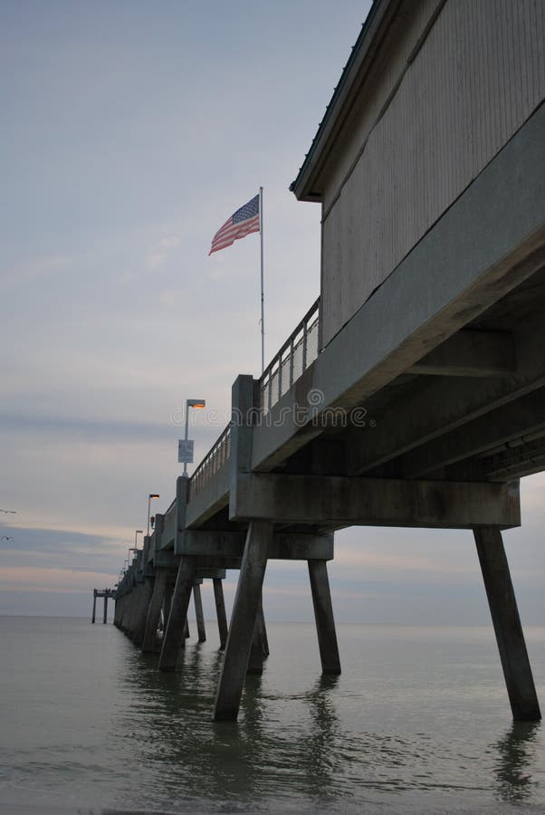 Beach Gulf Coast Pier American Flag Stock Photo - Image of pier, unique ...