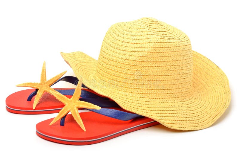Beach Hat Red Flip Flops Starfishes Stock Photos - Free & Royalty-Free ...