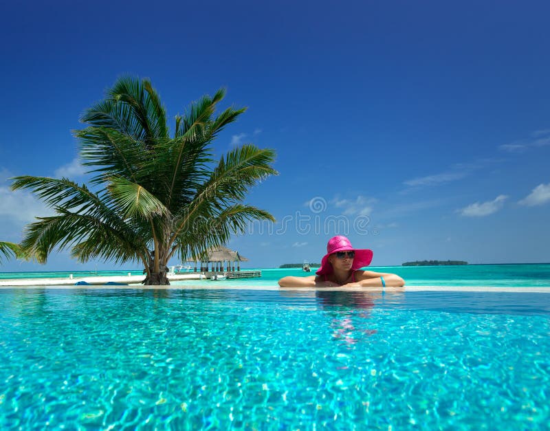 Beach holiday by the pool stock image. Image of palm - 33312945