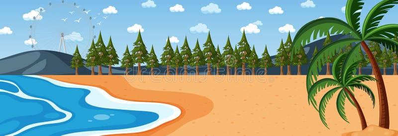 Beach Horizontal Scene at Day Time with Many Pine Trees Stock ...