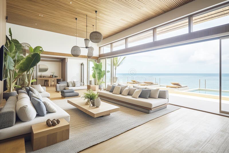 Beach Hotel, Lobby Overlooking the Sea and the Beach. Stock ...