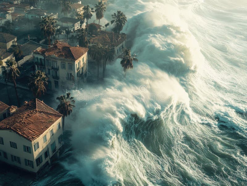 Beach House Hit by Large Wave Stock Image - Image of coast, crash ...