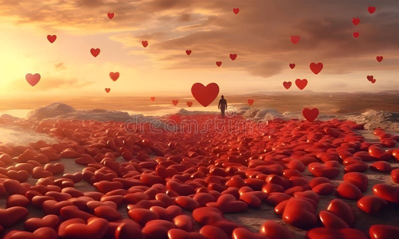 A Beach with Hundreds of Red Stones in the Shape of a Heart Sunset and ...