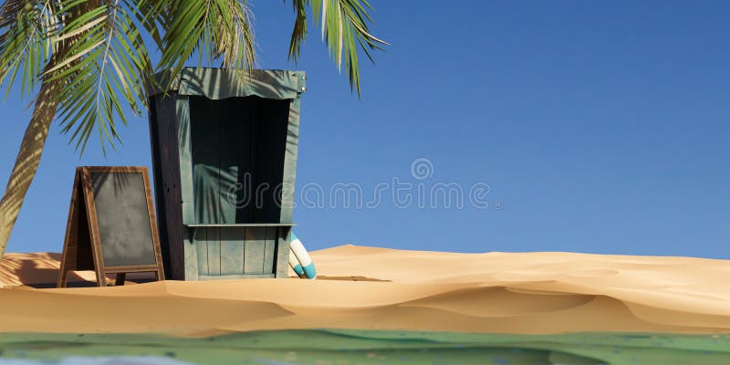 Beach Hut with a Board in the Sand 3d Render Stock Illustration ...