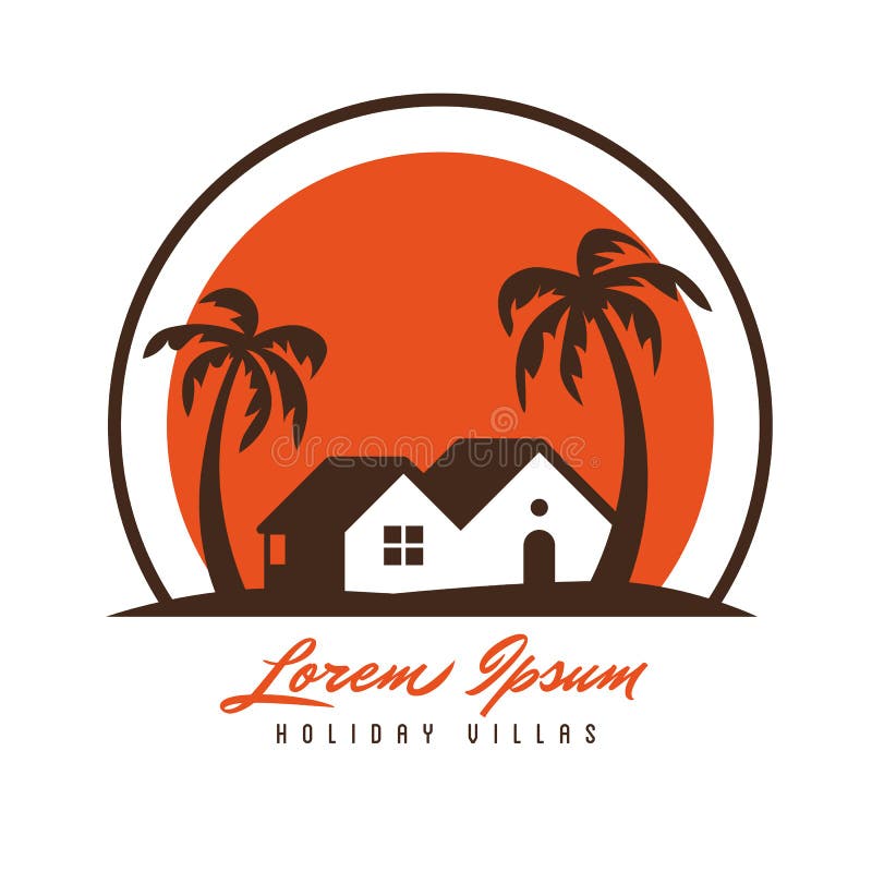 Beach Hut in Sunset Vector Logo Template Stock Vector - Illustration of ...