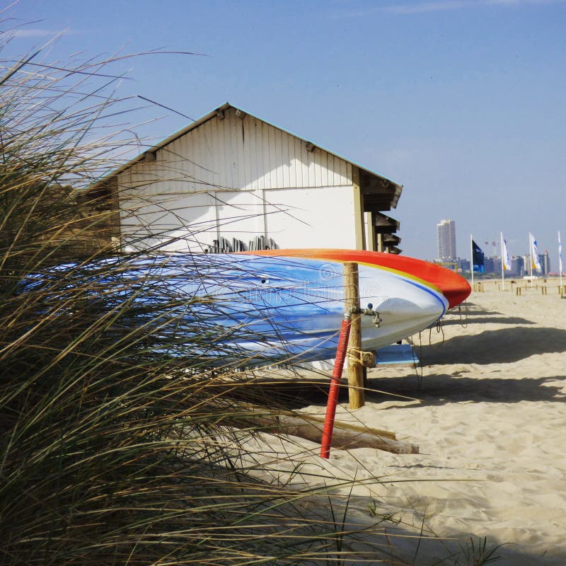 Beach Hut with surfboards stock image. Image of house - 225120783